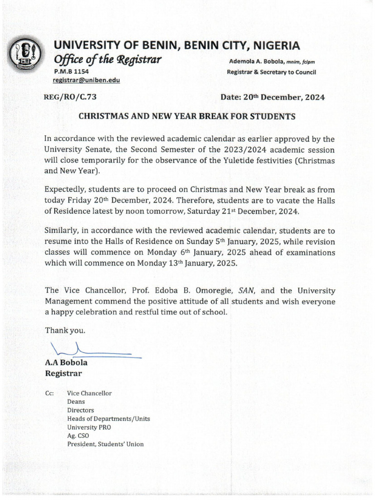 Christmas and New Year Break For Students | PDF