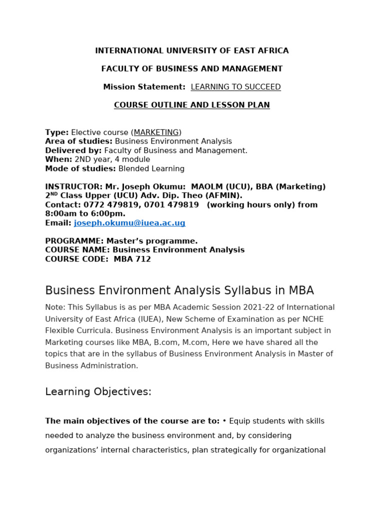 Business Environment Analysis Course Outline | PDF | Economics | Market ...