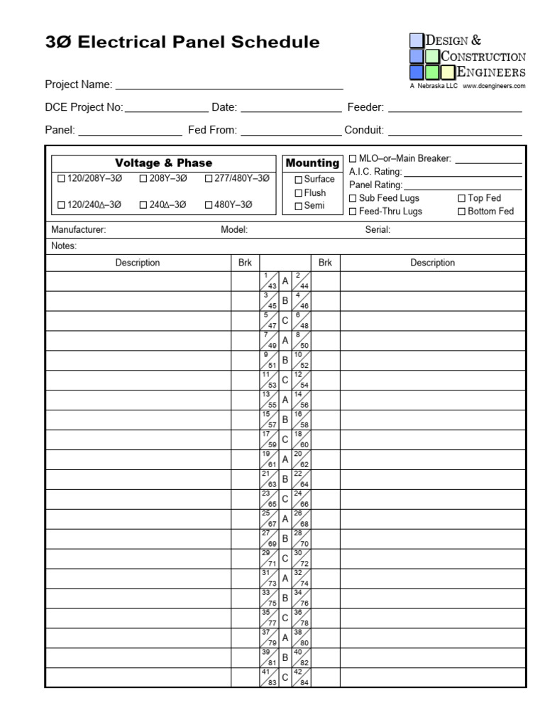 Electrical Panel Schedule Form | PDF | Electrical Engineering | Equipment