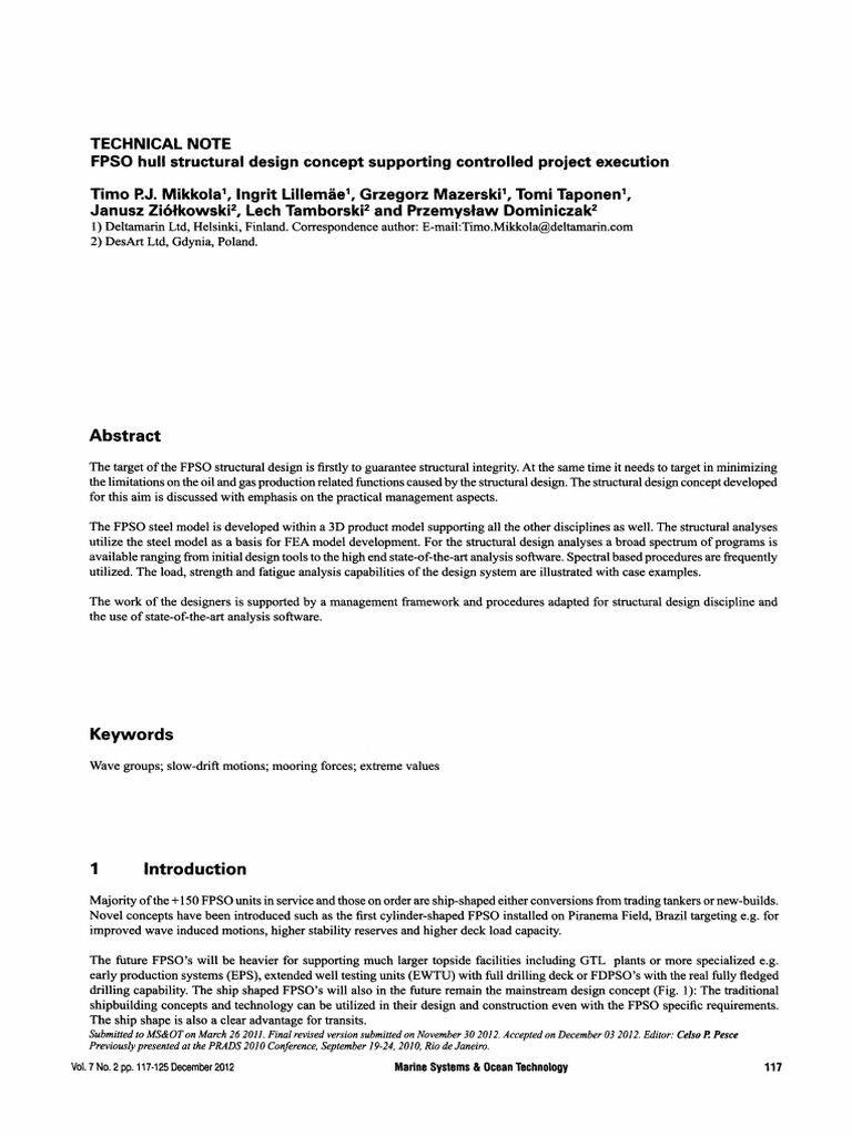 FPSO Hull Structural Design Concept Supp | PDF