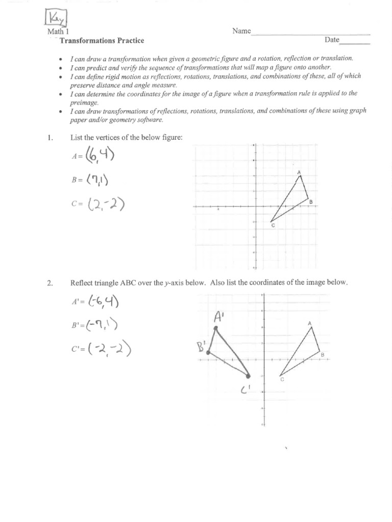 5-1 Transformations Practice ANSWERS | PDF
