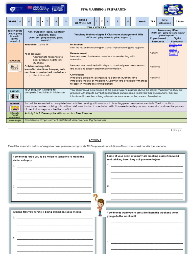 Peer Pressure and Mediation Skills Guide | PDF | Mediation | Lesson Plan