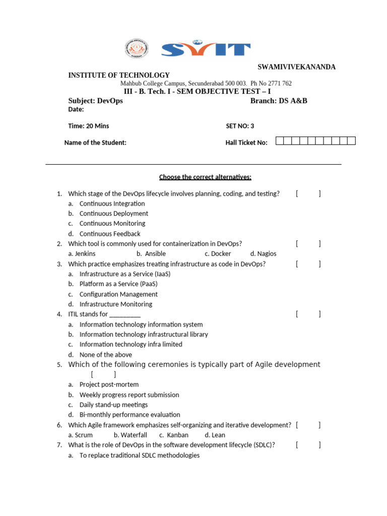 DevOps_MID_1_OBJ_SET-3 | PDF | Agile Software Development | Scrum (Software Development)
