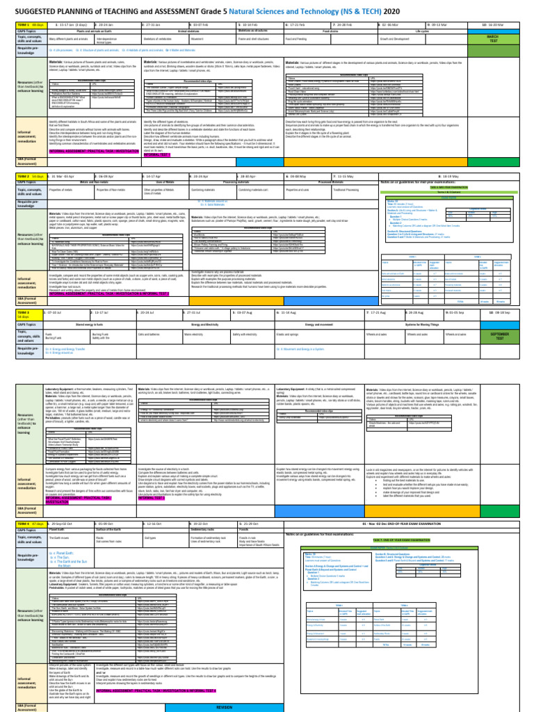 Grade 5 NS & Tech Teaching Plan | PDF | Earth | Skeleton