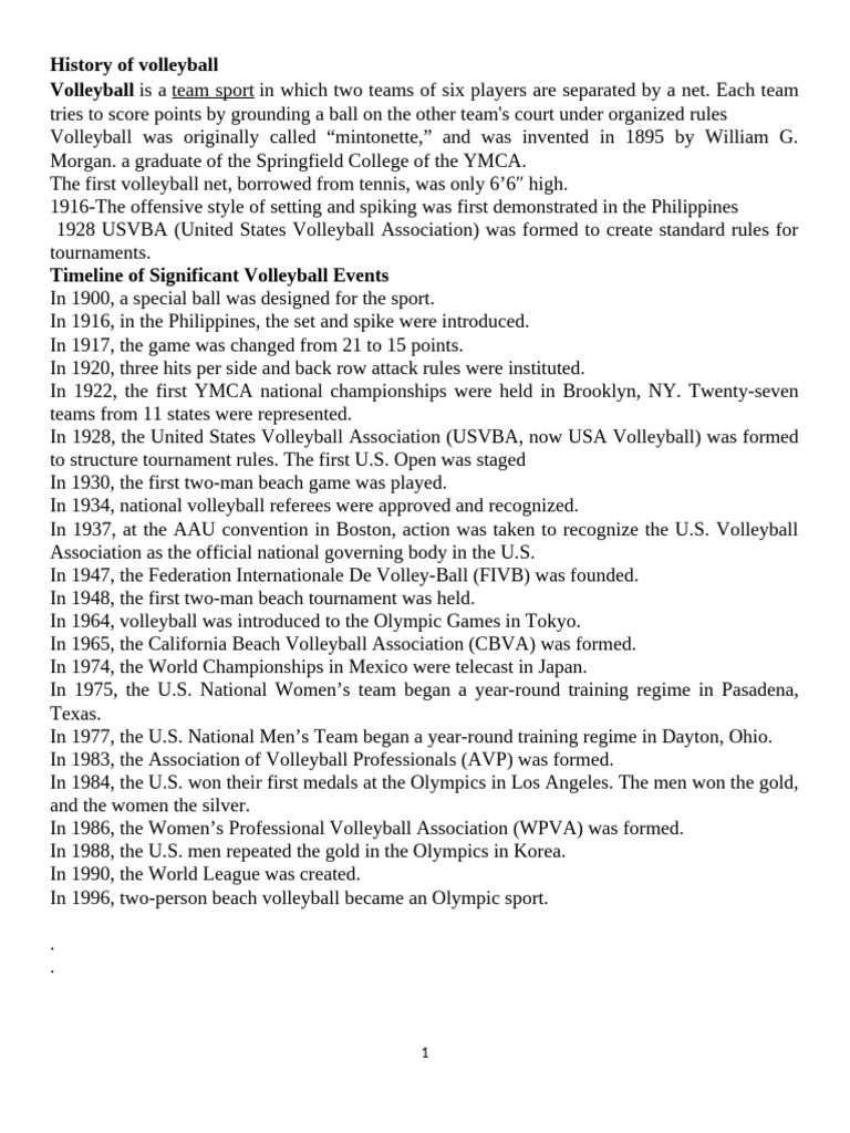 History and Rules of Volleyball | PDF | Volleyball | Sports Rules And ...