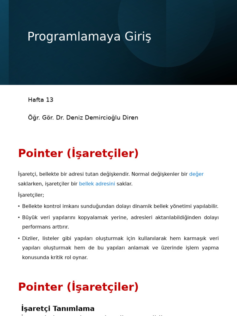 Programlamaya Giris - Hafta 13 | PDF