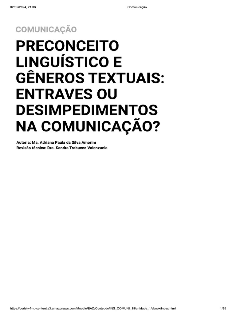 PRECONCEITO LINGUÍSTICO E GÊNEROS TEXTUAIS UN 01 | PDF