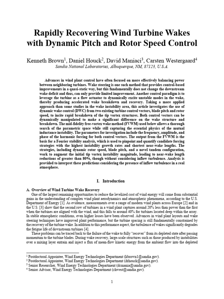 Brown Et Al. (2021) - Rapidly Recovering Wind Turbine Wakes With ...