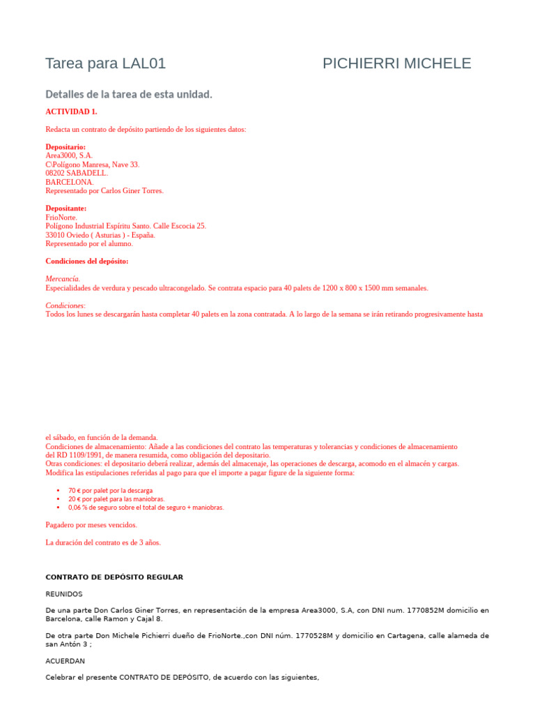 Pichierri Michele LAL01 Tarea | PDF | Póliza de seguros