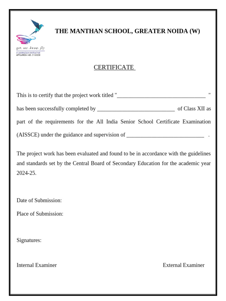 Class XII History Project Certificate | PDF