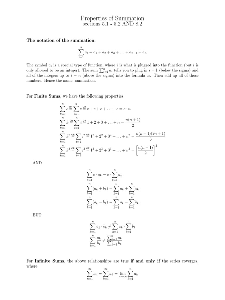 Properties of Sumations | PDF | Summation | Arithmetic