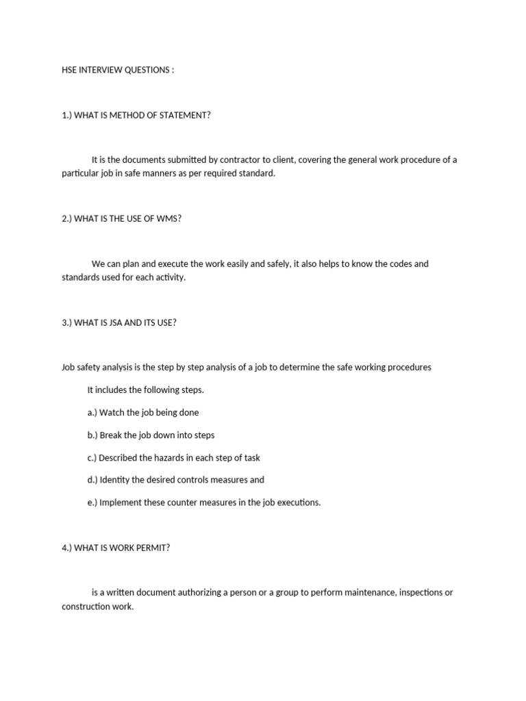 Essential HSE Interview Questions Guide | PDF | Fuels | Combustion