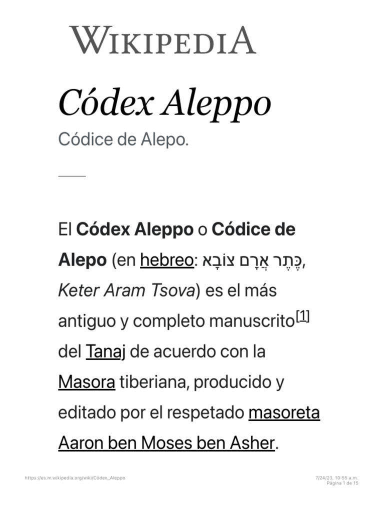 Códex Aleppo - Wikipedia, La Enciclopedia Libre | PDF | Contenido bíblico | Judios y judaísmo