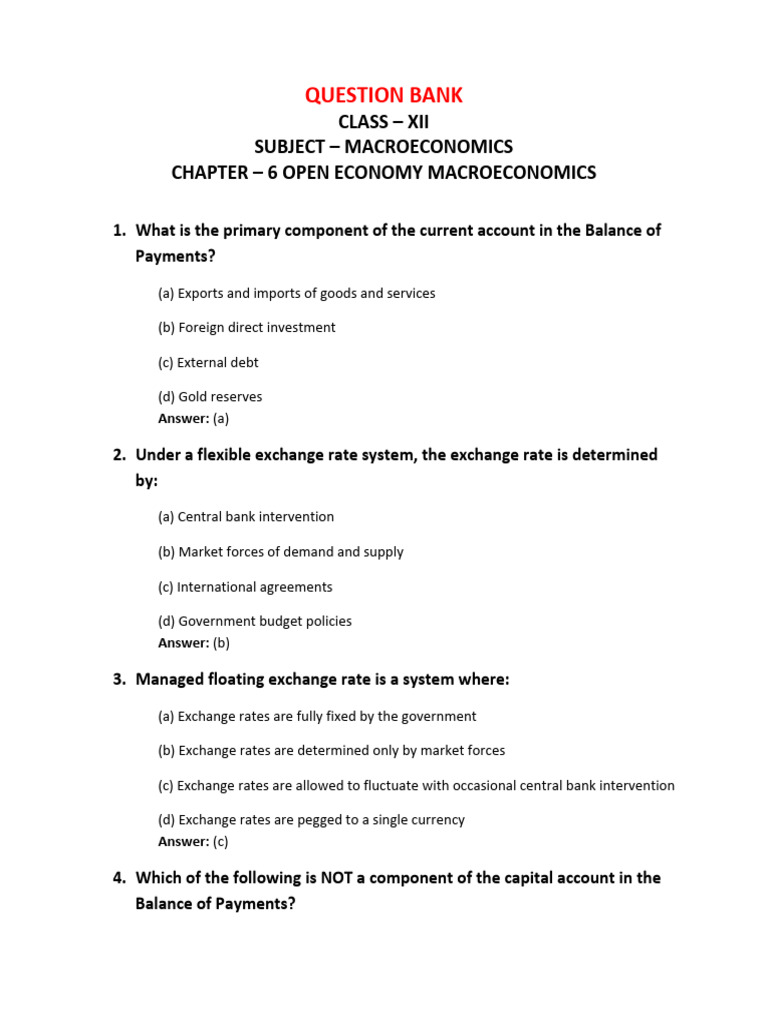 Class - 12 Eco Macro CH-6 Question Bank | PDF | Balance Of Payments ...