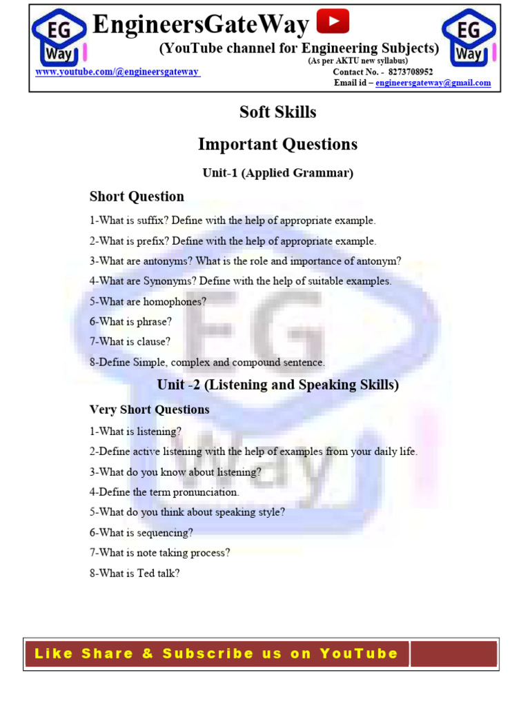 AKTU Soft Skills Syllabus Overview | PDF | Communication | Grammar