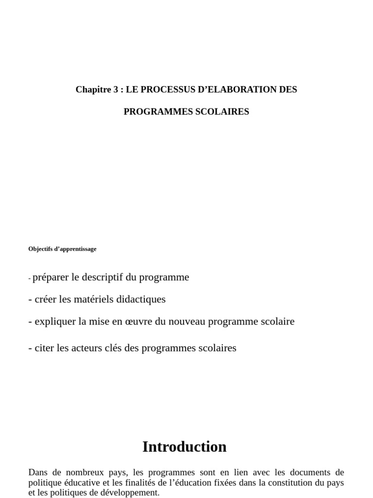Chapitre 3 Elaboration Programme Scolaire 1 - 022934 | PDF | Programme d'enseignement | Pédagogie