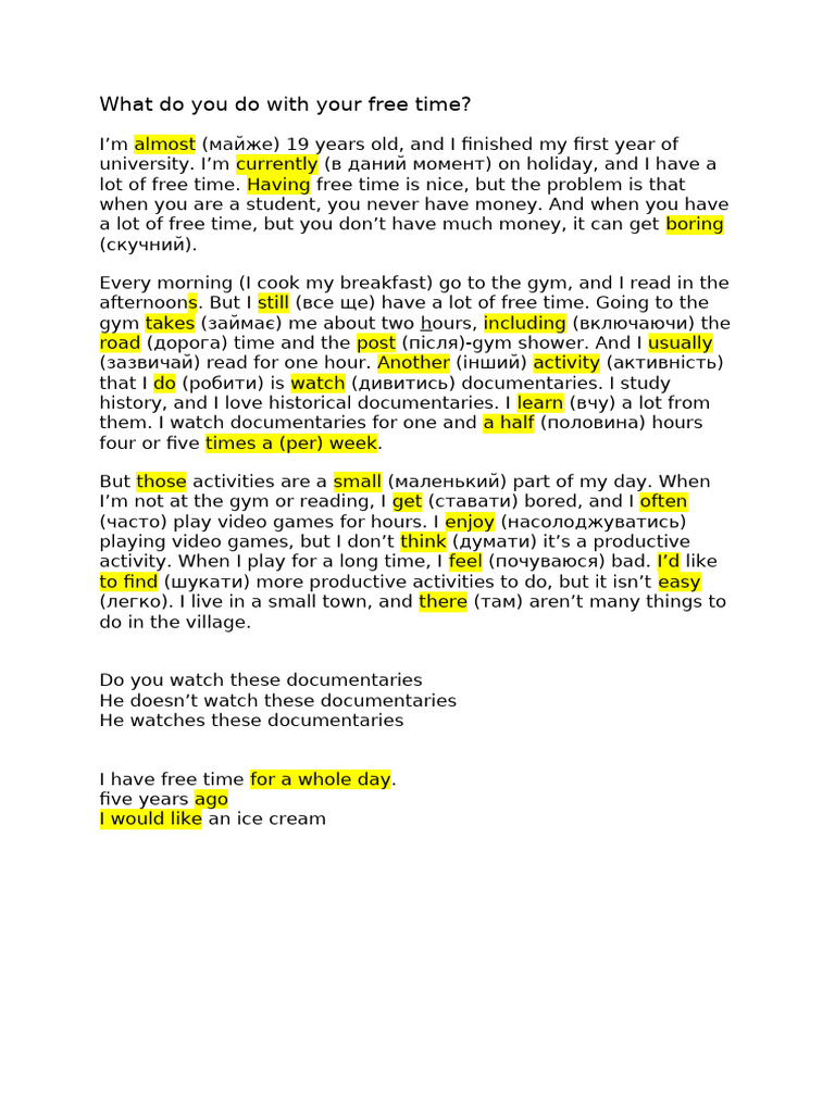 Productive Free Time Ideas for Students | PDF