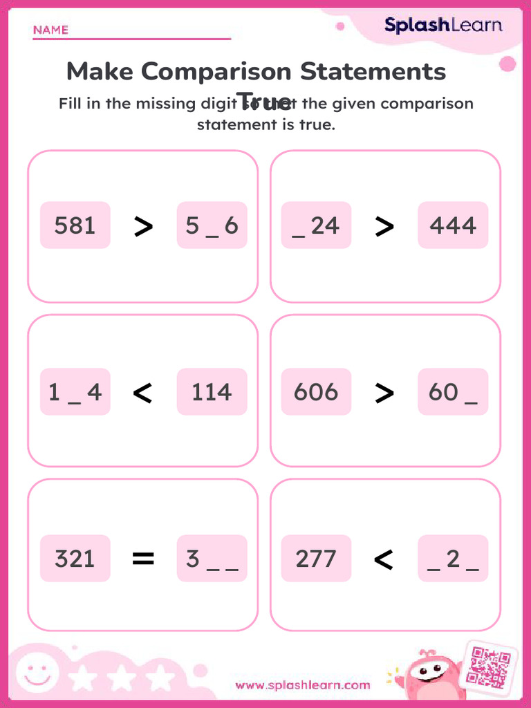 Make Comparison Statements True (Within 1000) | PDF