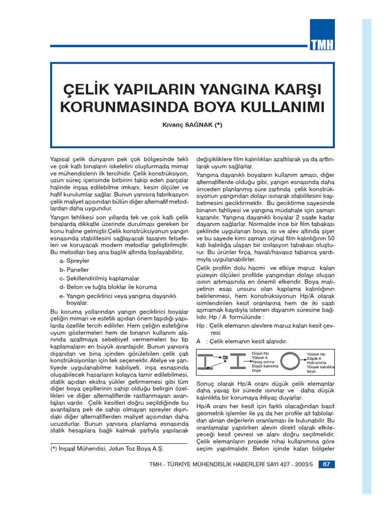1332,Celik Yapilarin Yangina Karsi Korunmasinda Boya Kullanimipdf | PDF