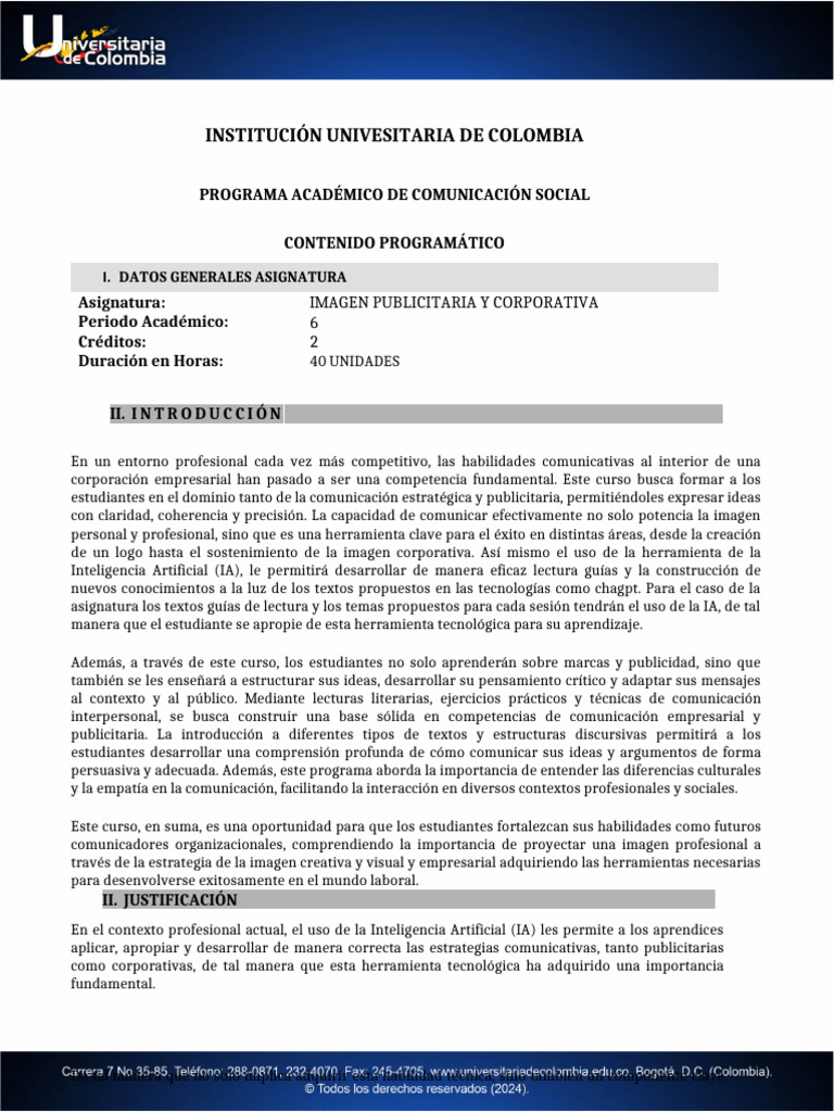 Contenido Programático Comunicación Corporativa y Publicitaria Con Base en La Inteligencia ...