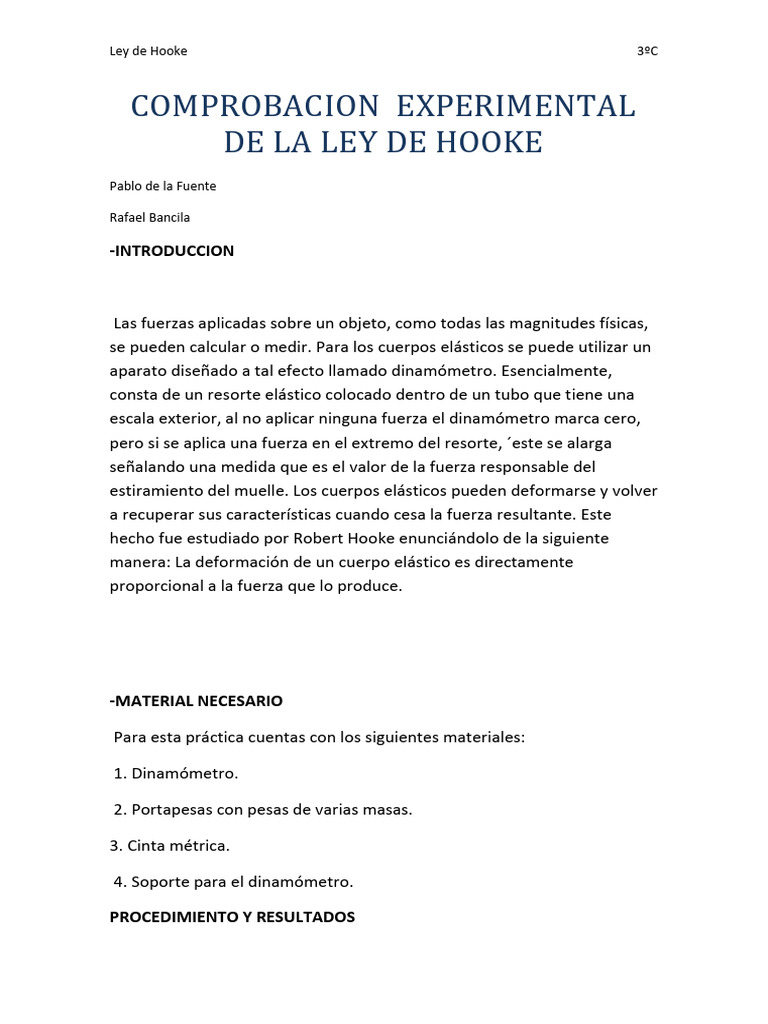 Ley de Hooke Lab | PDF