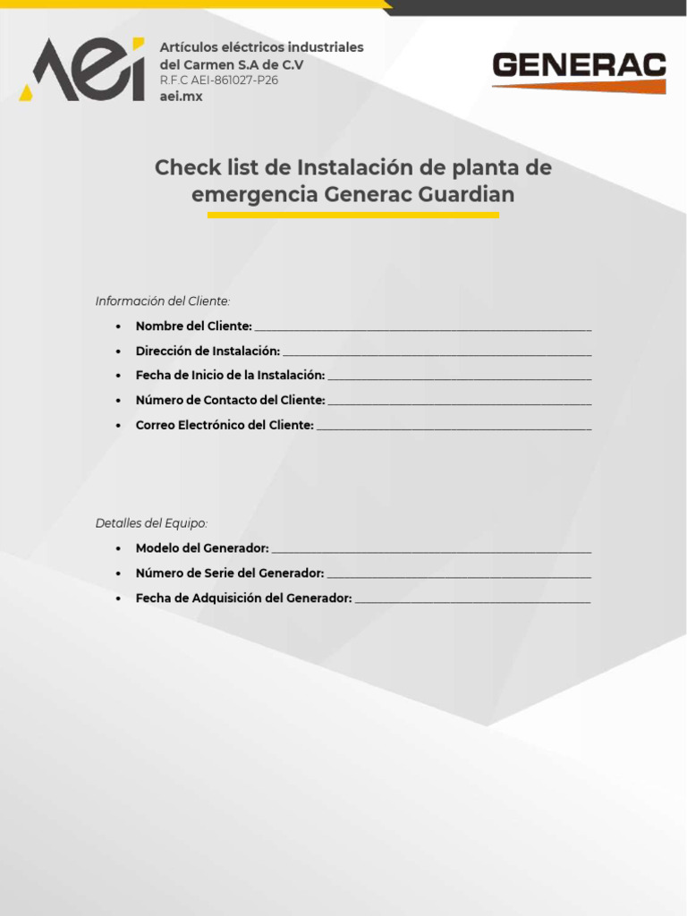 Check List GUARDIAN | PDF | Generador eléctrico | Ingenieria Eléctrica