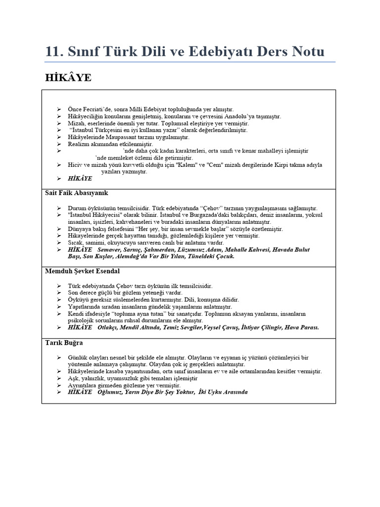 Sınıf TDE Ders Notu PDF | PDF