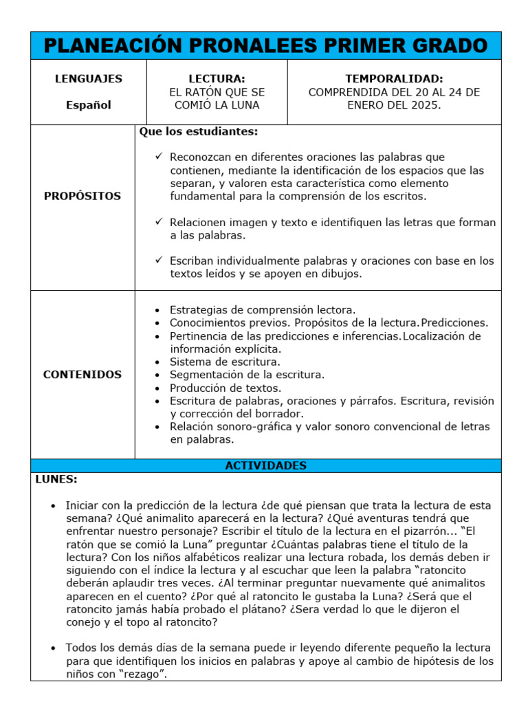 Planeación Pronalees Semana 17 Primer Grado Xochitl Cruz | PDF ...