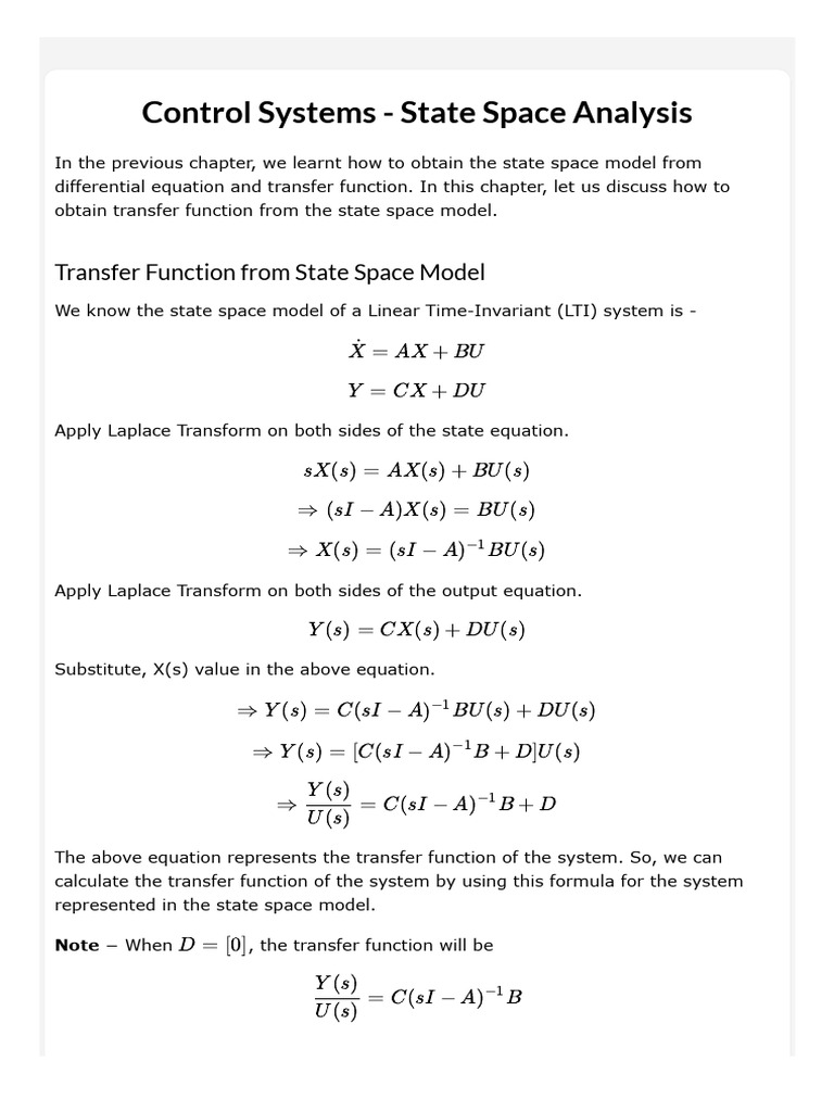 Control Systems - State Space Analysis | PDF | Matrix (Mathematics) | Mathematical Concepts