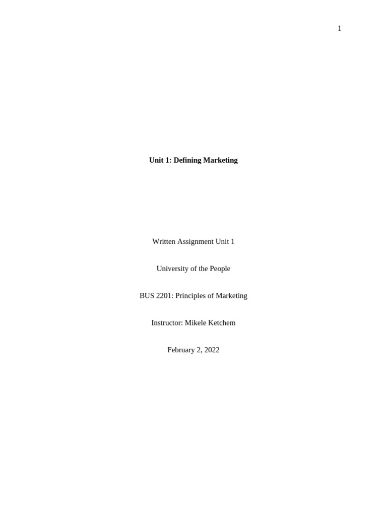 BUS 2201 UNIT 1 WA | PDF | Marketing | Business