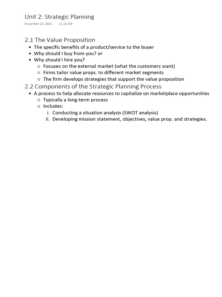 Unit 2 Strategic Planning | PDF