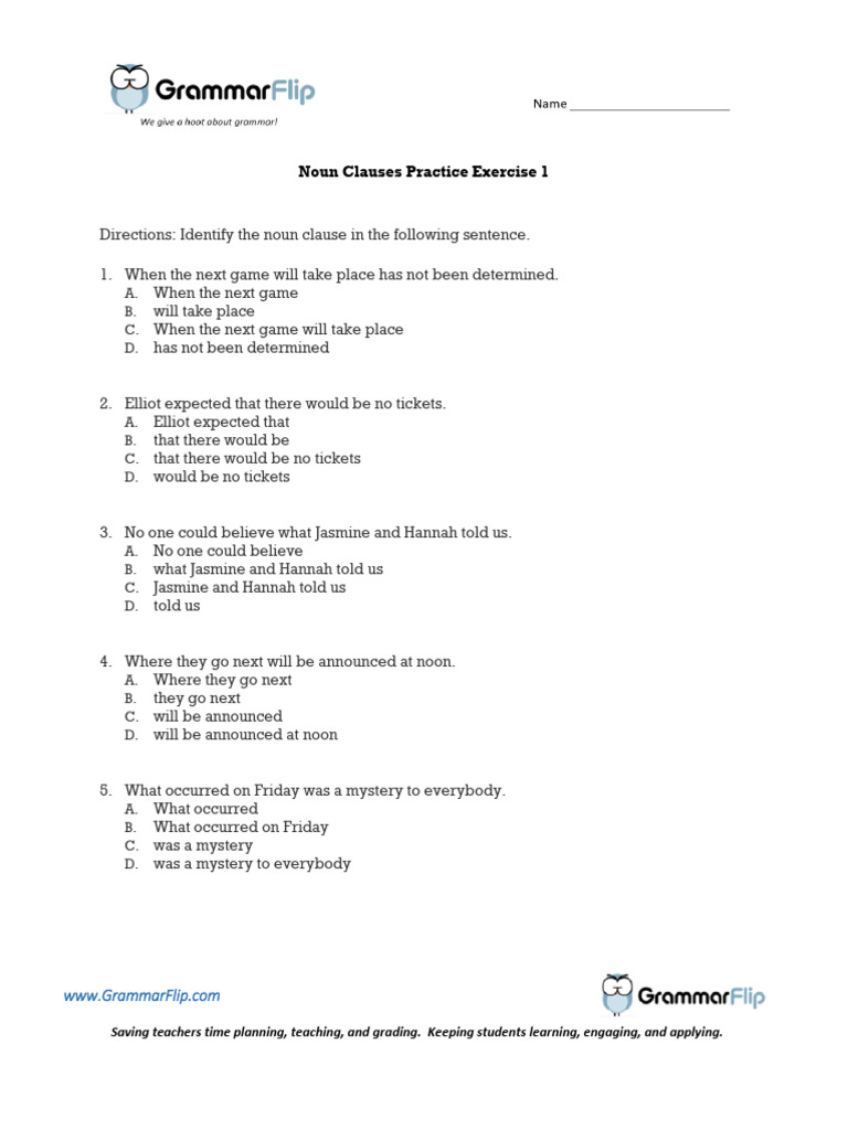 Noun Clauses Practice Exercise | PDF | Language Mechanics | Linguistics