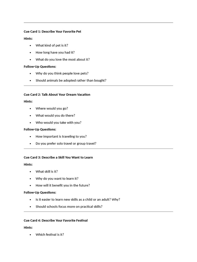 Cue Card For speaking | PDF