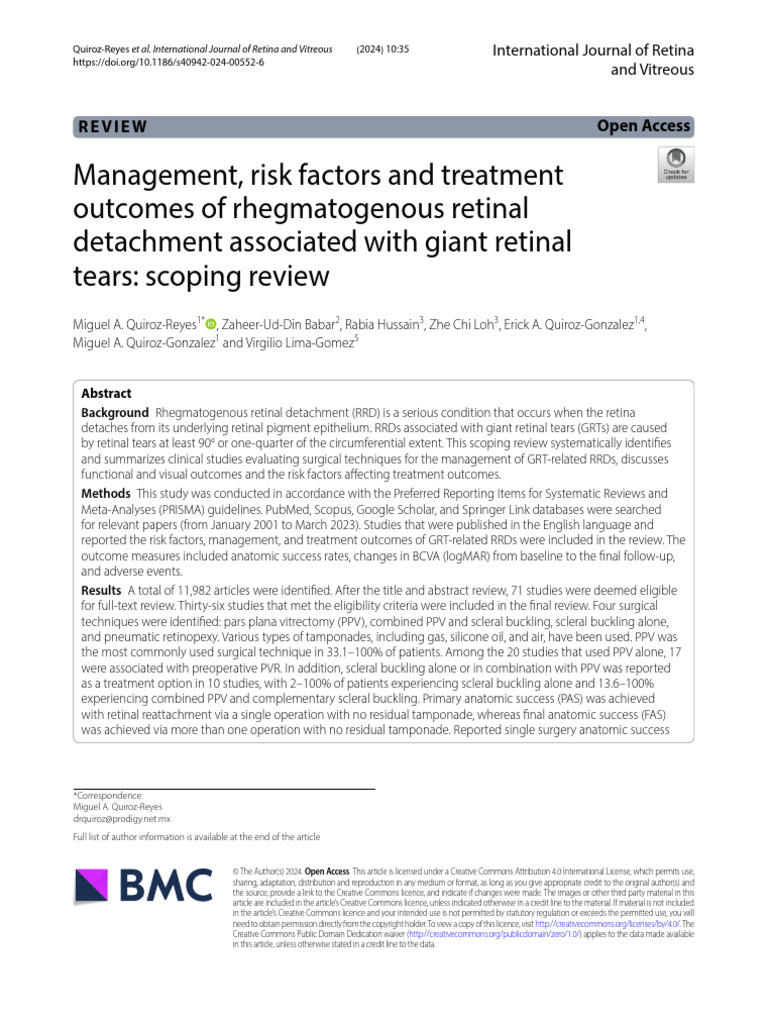 Management, Risk Factors and Treatment Outcomes of Rhegmatogenous ...