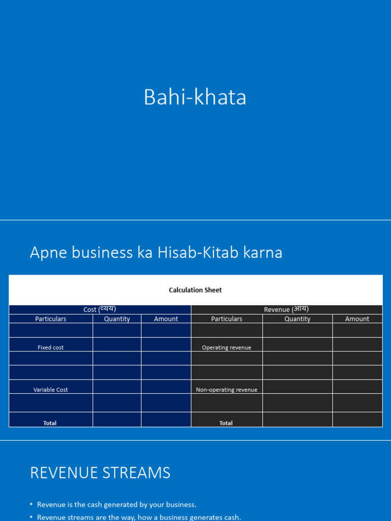 Bahi-Khata - Explanation Sheet | PDF