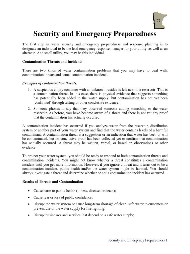 Water Security Emergency Preparedness Guide | PDF | Drinking Water ...