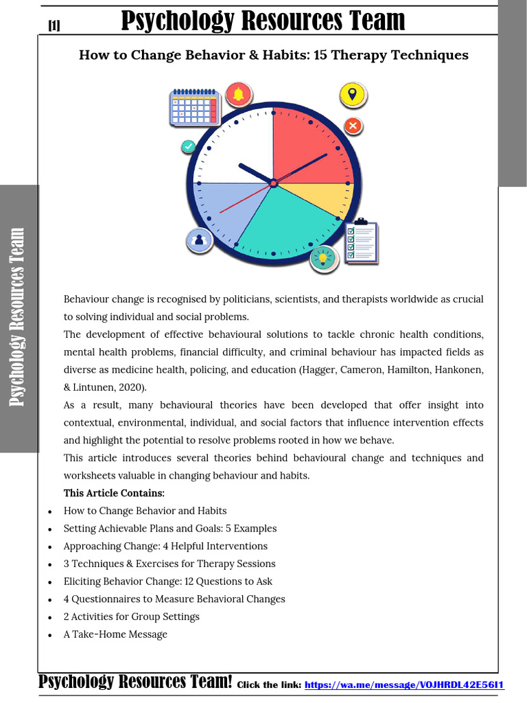 How To Change Behavior & Habits 15 Therapy Techniques | PDF | Habits ...