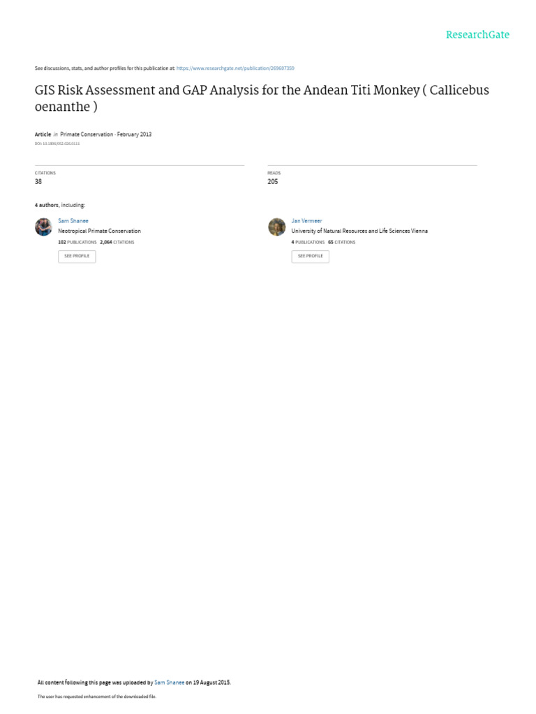 Andean Titi Monkey Conservation Analysis | PDF | Esri | Geographic Information System