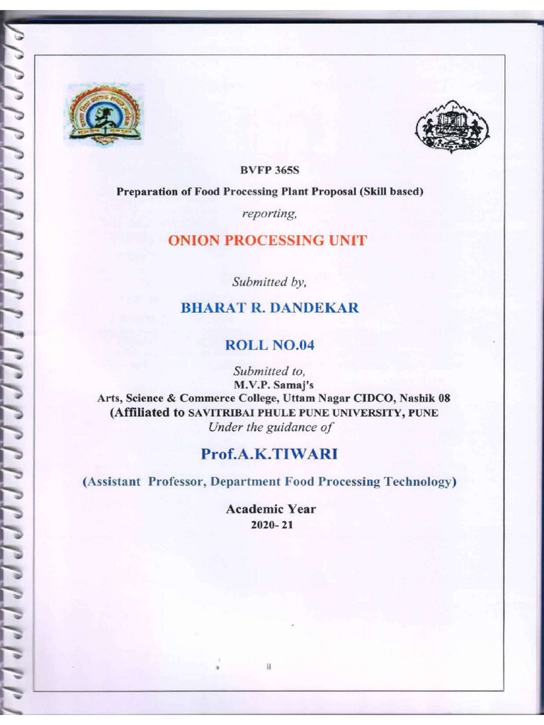 FTP Onion Processing Unit - Bharat Dandekar | PDF | Onion | Pickling