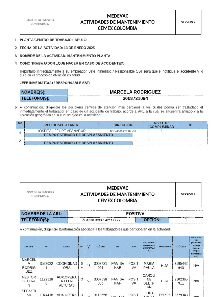 Medevac Mantenimiento Mina Apulo | PDF