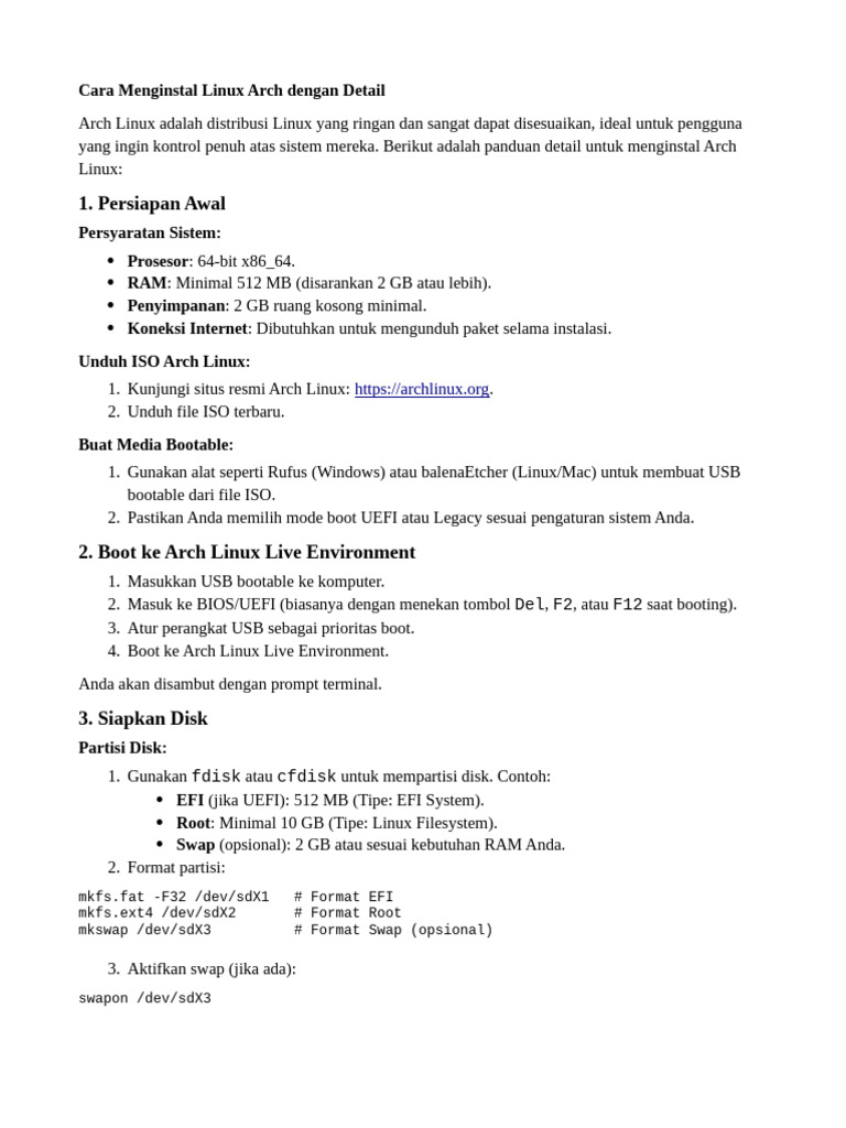 Cara Menginstall Arch Linux Dengan Detail | PDF