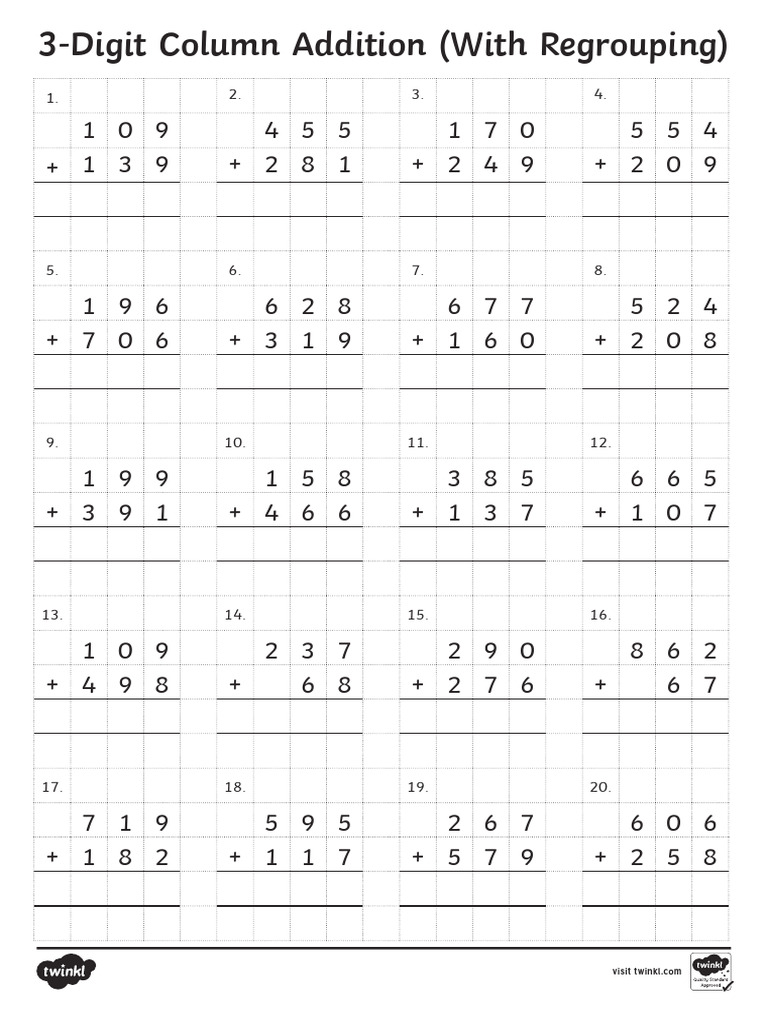 3-digit Column Addition Worksheet | PDF