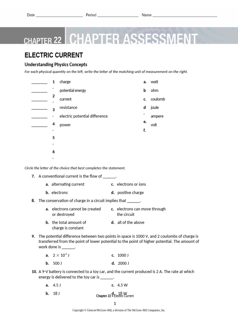Chapter 8 - Chapter - Assessment - Electric - Current - Teacher ...