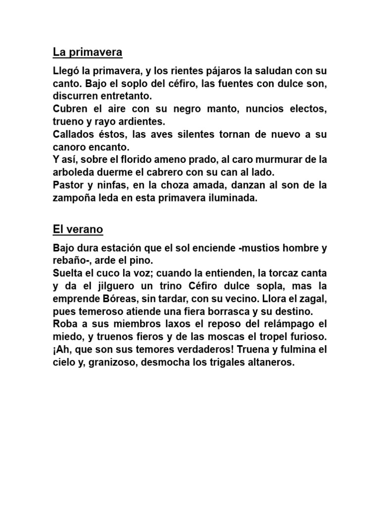 Poemas LAS CUATRO ESTACIONES A. VIVALDI | PDF