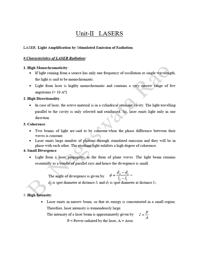 Unit 2 Lasers | PDF | Laser | Electromagnetic Radiation
