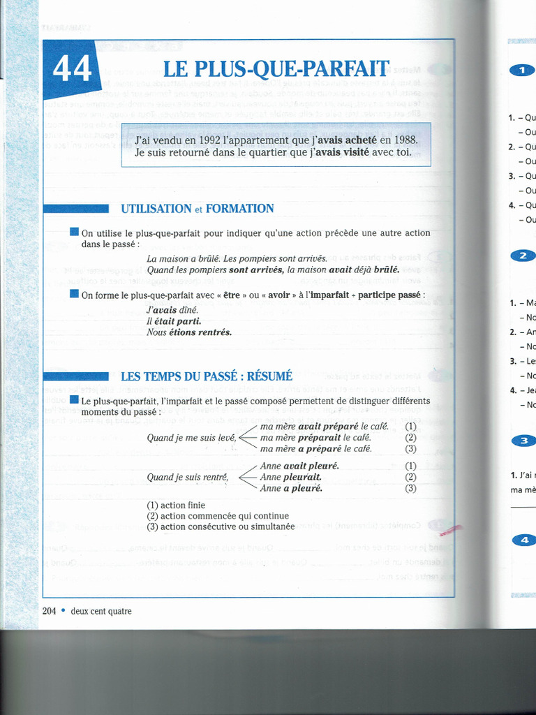 Le Plus-Que-Parfait + Exercices | PDF