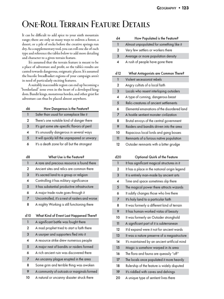 Useful general RPG tables | PDF | Predation | Fortification