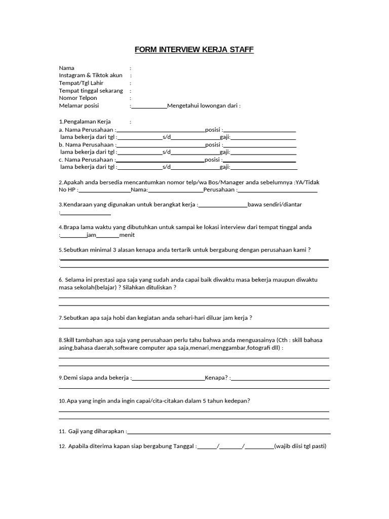 FORM INTERVIEW KERJA STAFF Update Des 23 (Word) | PDF