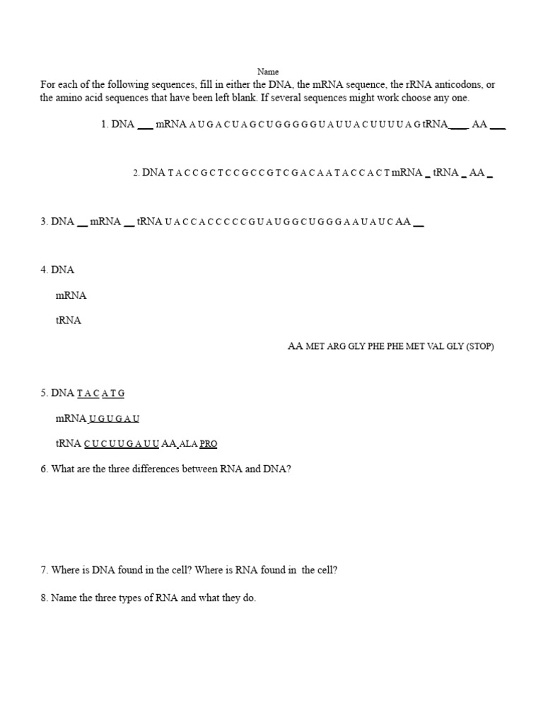 DNA and RNA Sequence Completion Guide | PDF