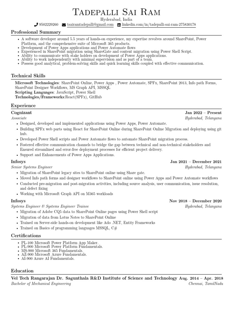 Tadepalli Sai Ram Resume 0824 | PDF | Share Point | Microsoft Sql Server